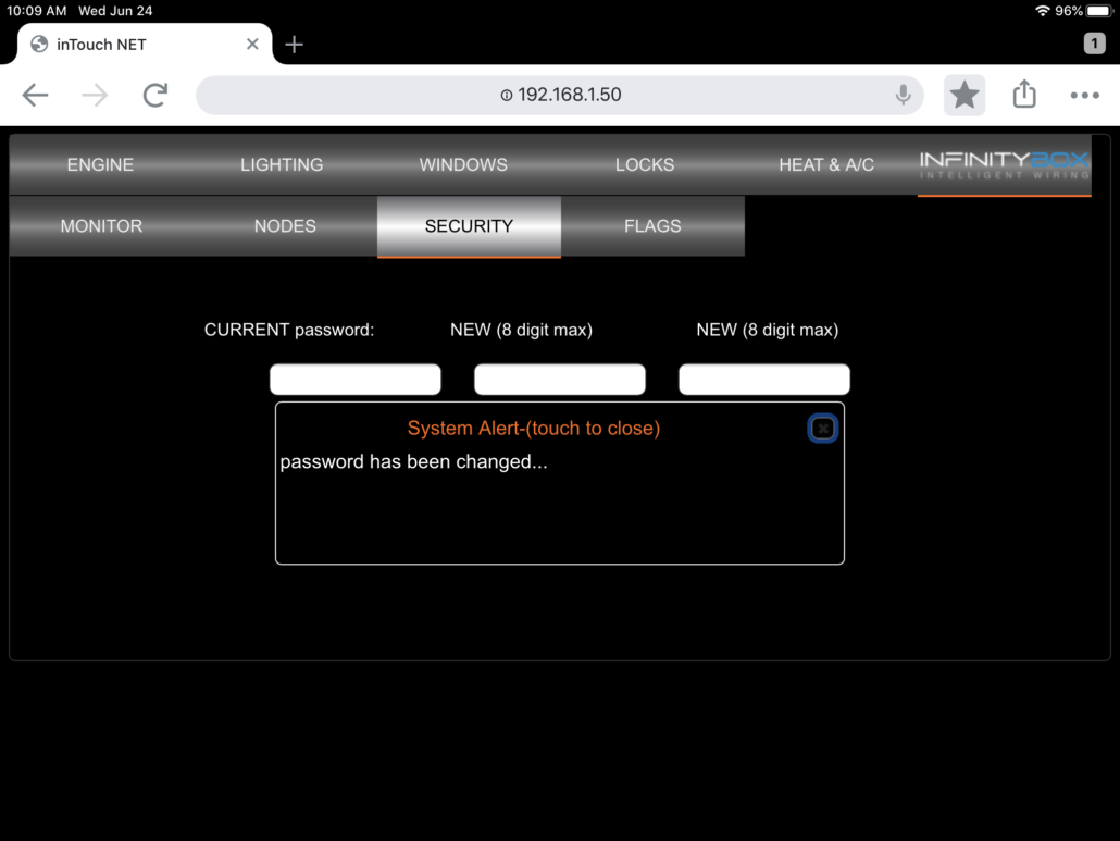 Change inTOUCH NET Password - Infinitybox