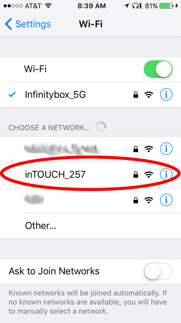 inTOUCH NET Apple Wi-Fi Data Setup - Infinitybox