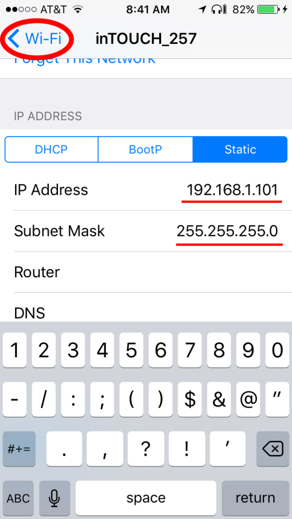 inTOUCH NET Apple Wi-Fi Data Setup - Infinitybox